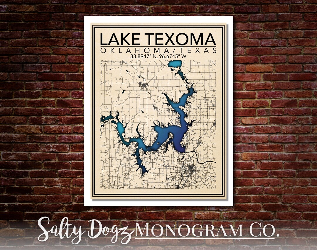 Wall Art Map Print of Lake Texoma, Texas, Oklahoma! - Etsy