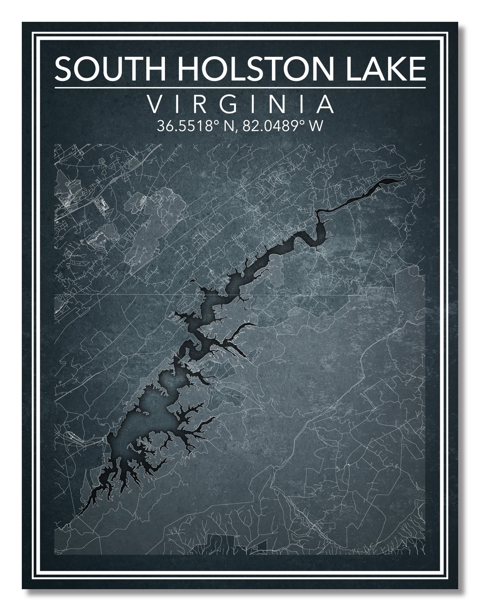 Wall Art Map Print of South Holston Lake, Virginia! - Etsy