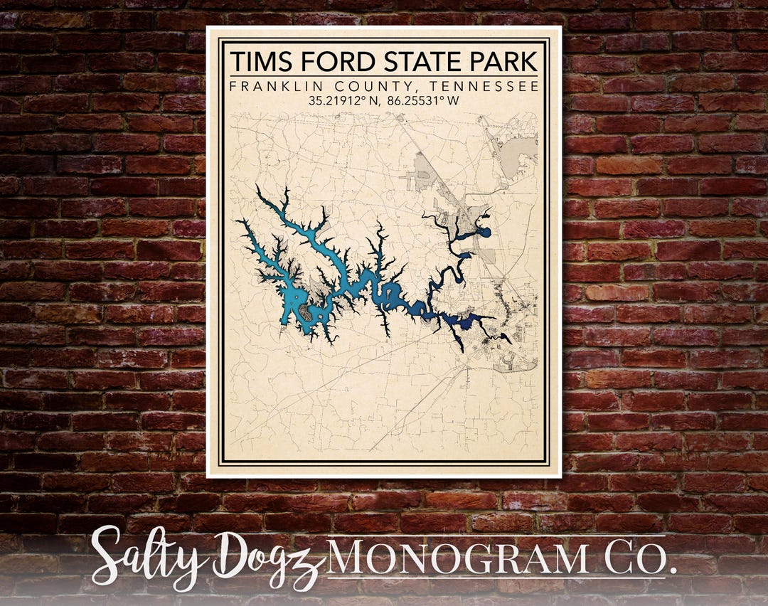 Wall Art Map Print of Tims Ford State Park, Tennessee!!! - Etsy