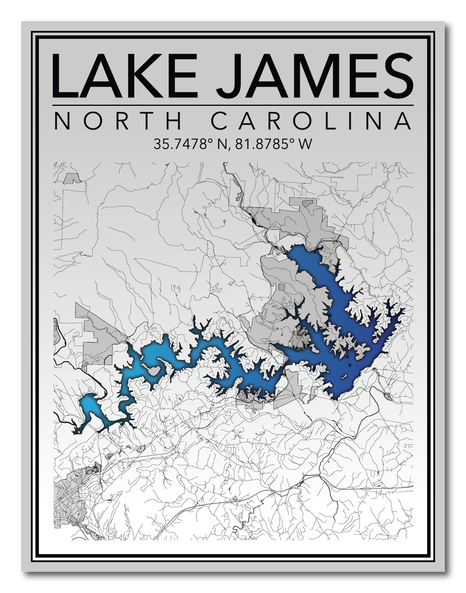 Wall Art Map Print of Lake James North Carolina - Etsy