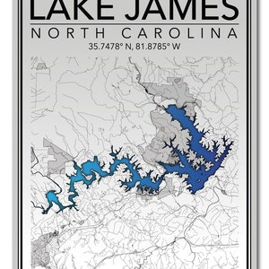 Wall Art Map Print of Lake James, North Carolina!!! - Etsy