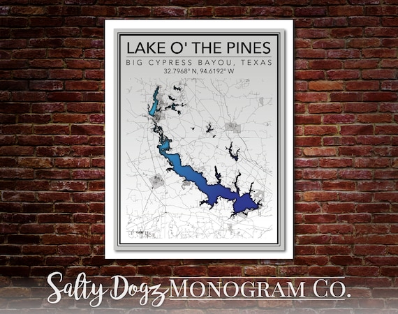 Wall Art Map Print of Lake O' the Pines Texas - Etsy
