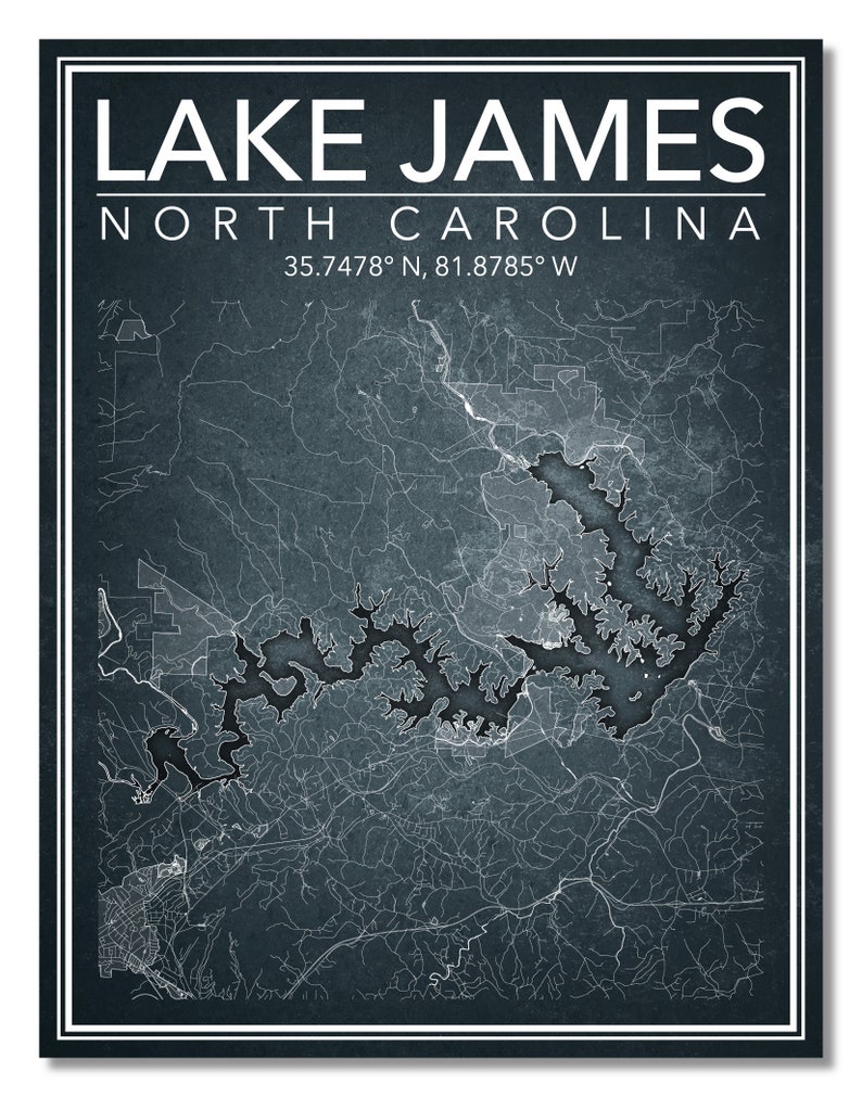 Wall Art Map Print of Lake James North Carolina - Etsy