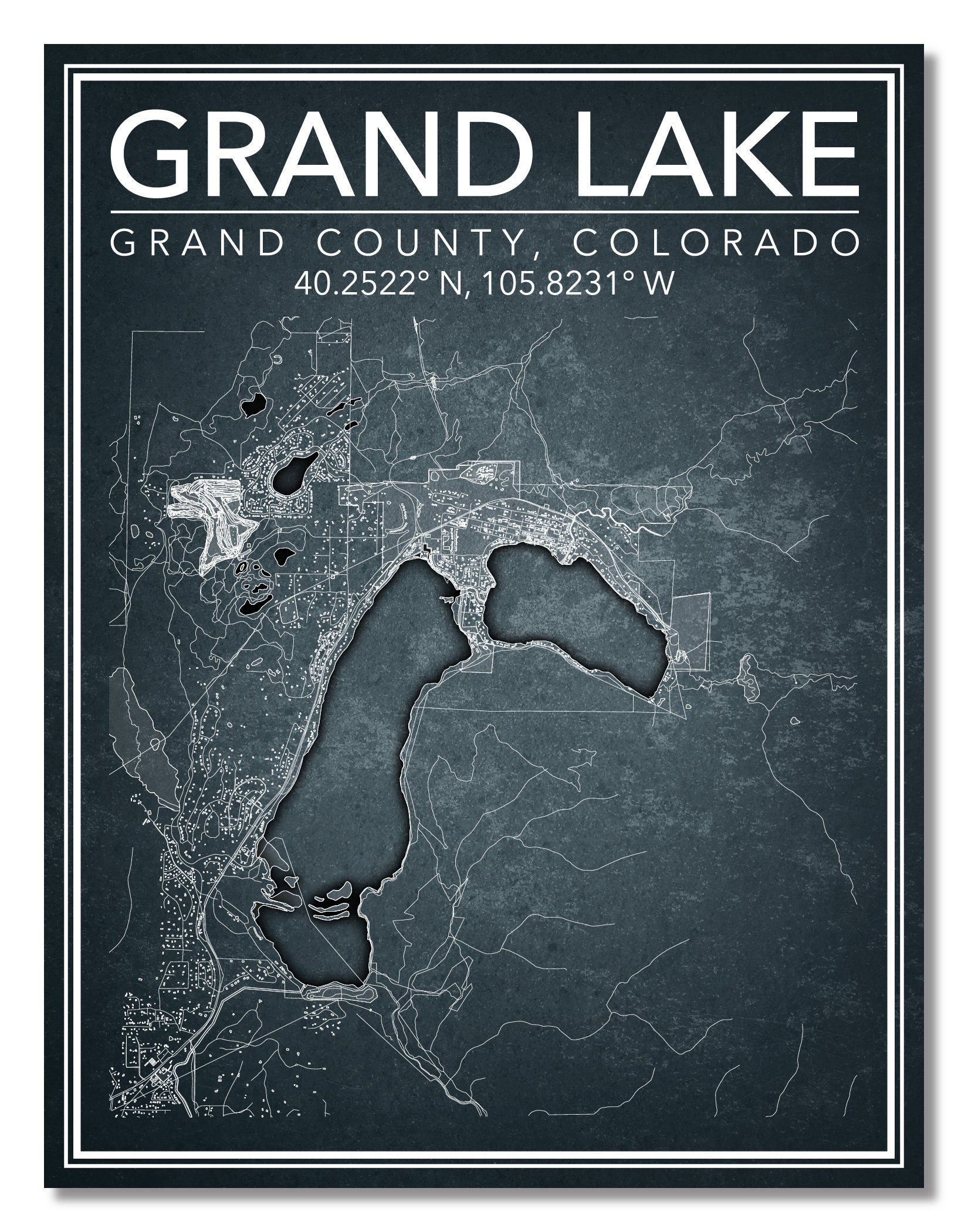 Wall Art Map Print of Grand Lake Grand County Colorado | Etsy