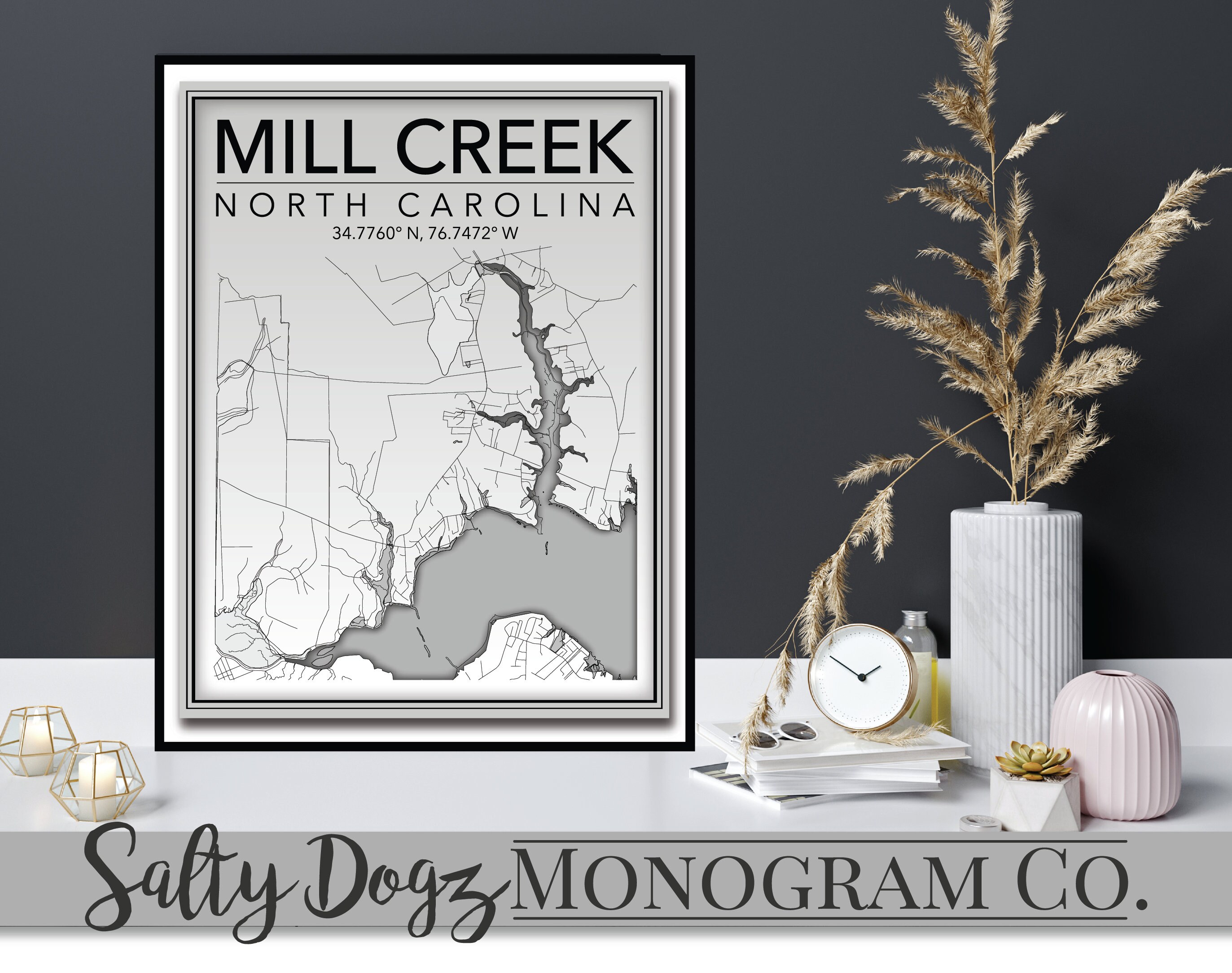 Wall Art Map Print Mill Creek North Carolina | Etsy