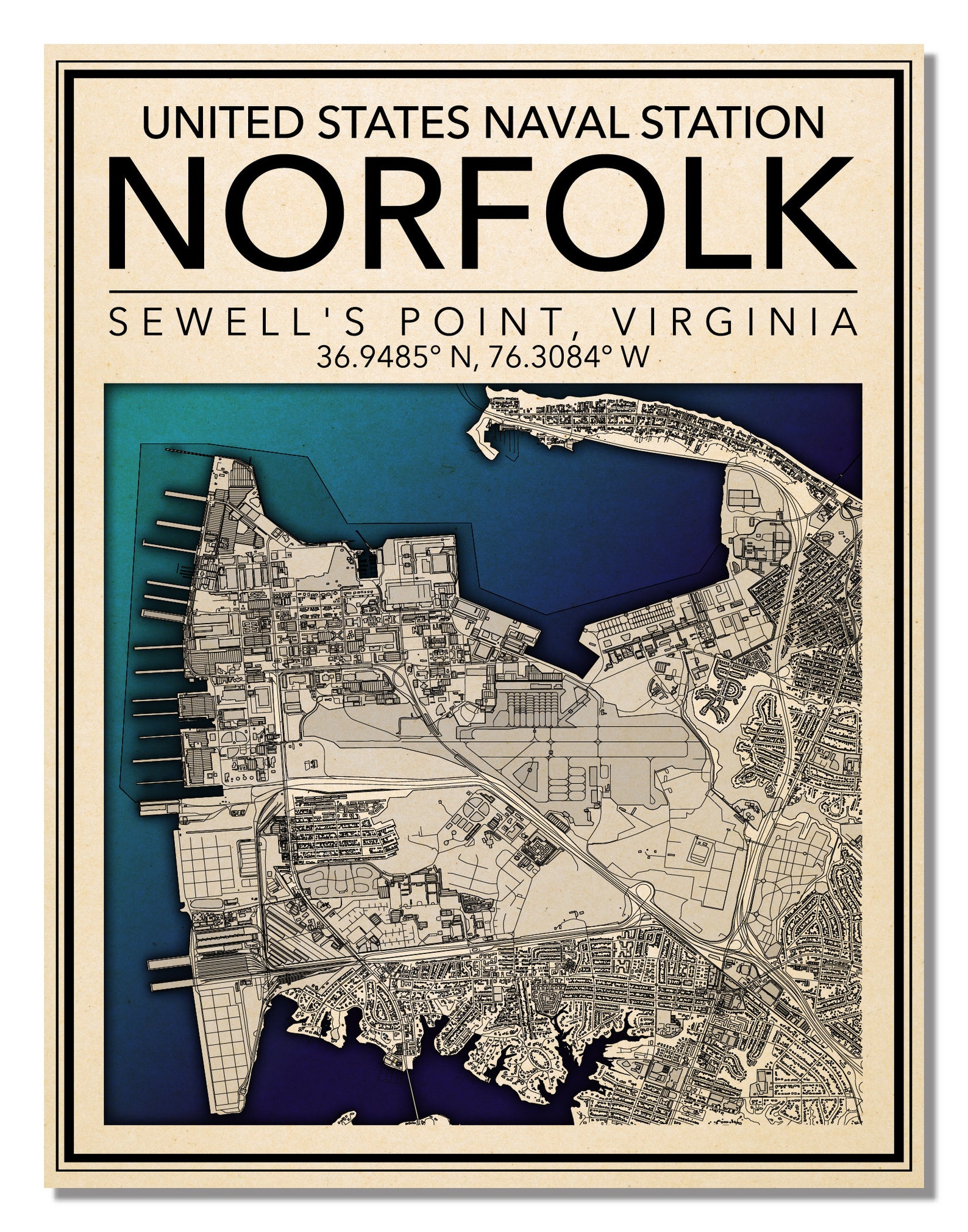 Wall Art Map Print of Naval Station Norfolk Virginia | Etsy
