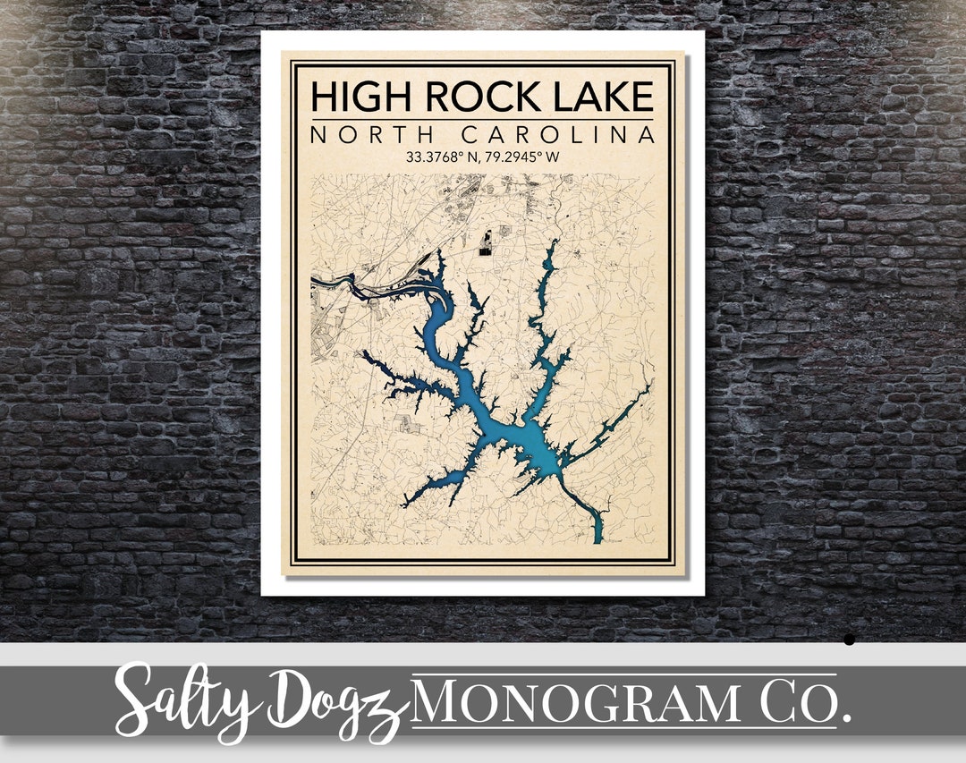 Wall Art Map Print of High Rock Lake, North Carolina!!! - Etsy