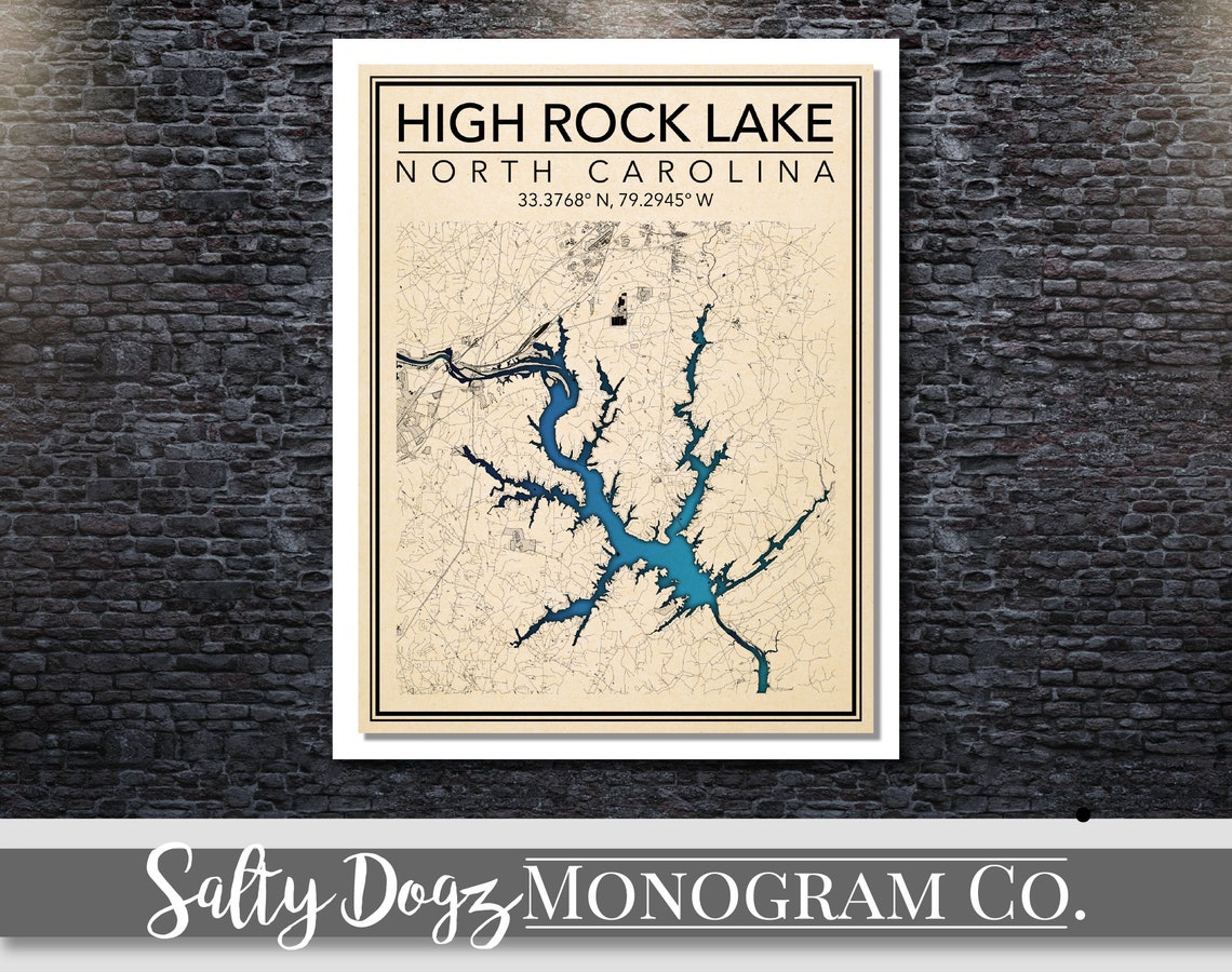 Wall Art Map Print of High Rock Lake, North Carolina!!! - Etsy
