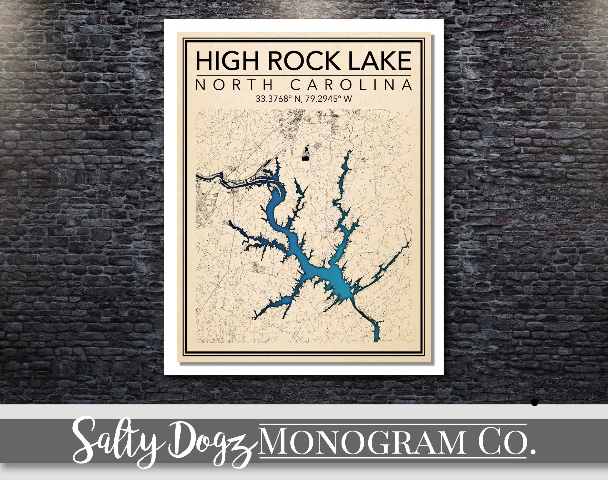 Wall Art Map Print of High Rock Lake North Carolina | Etsy