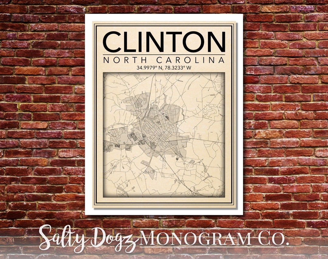 Wall Art Map Print of Clinton, North Carolina!!! - Etsy