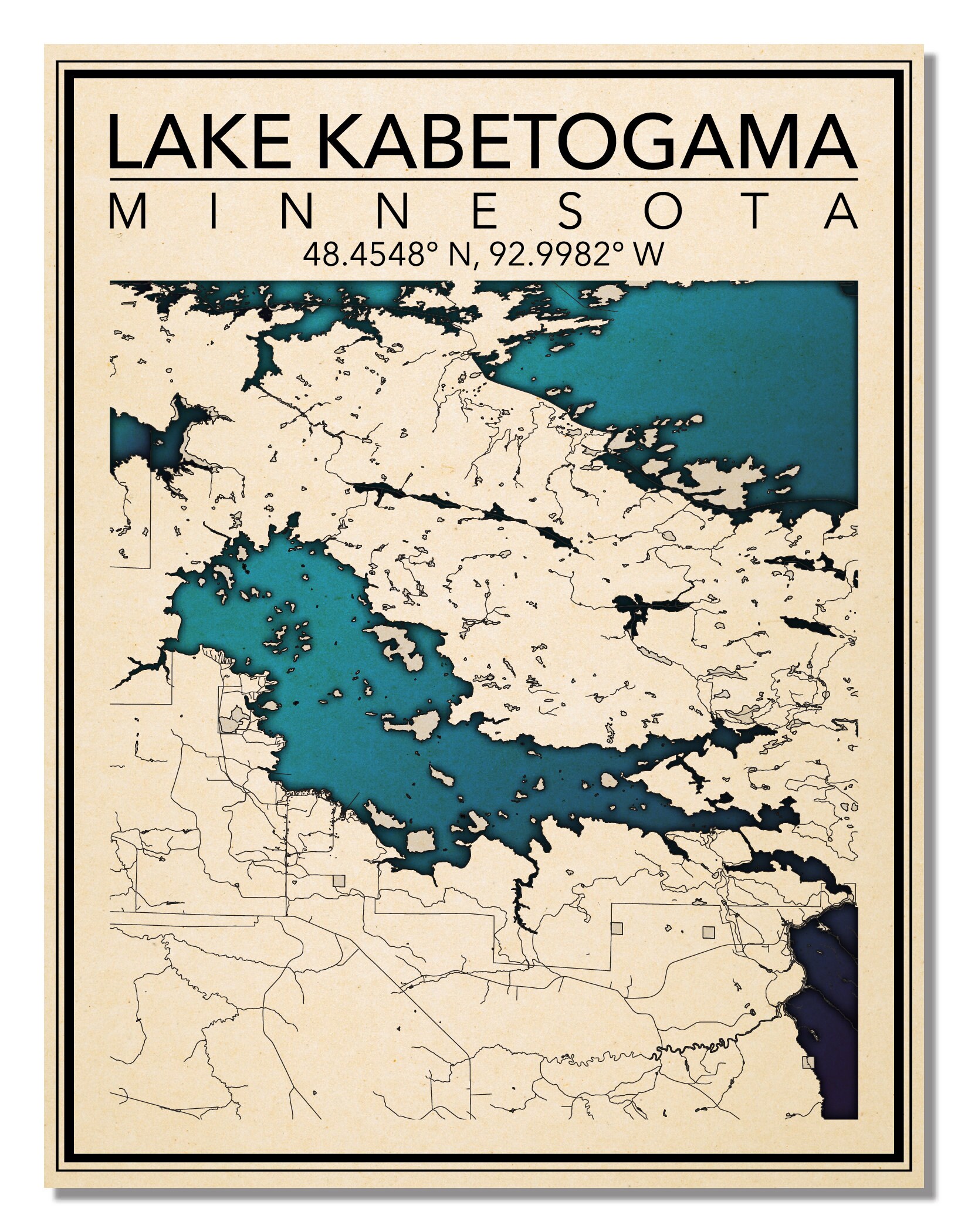 Wall Art Map Print of Lake Kabetogama Minnesota - Etsy.de