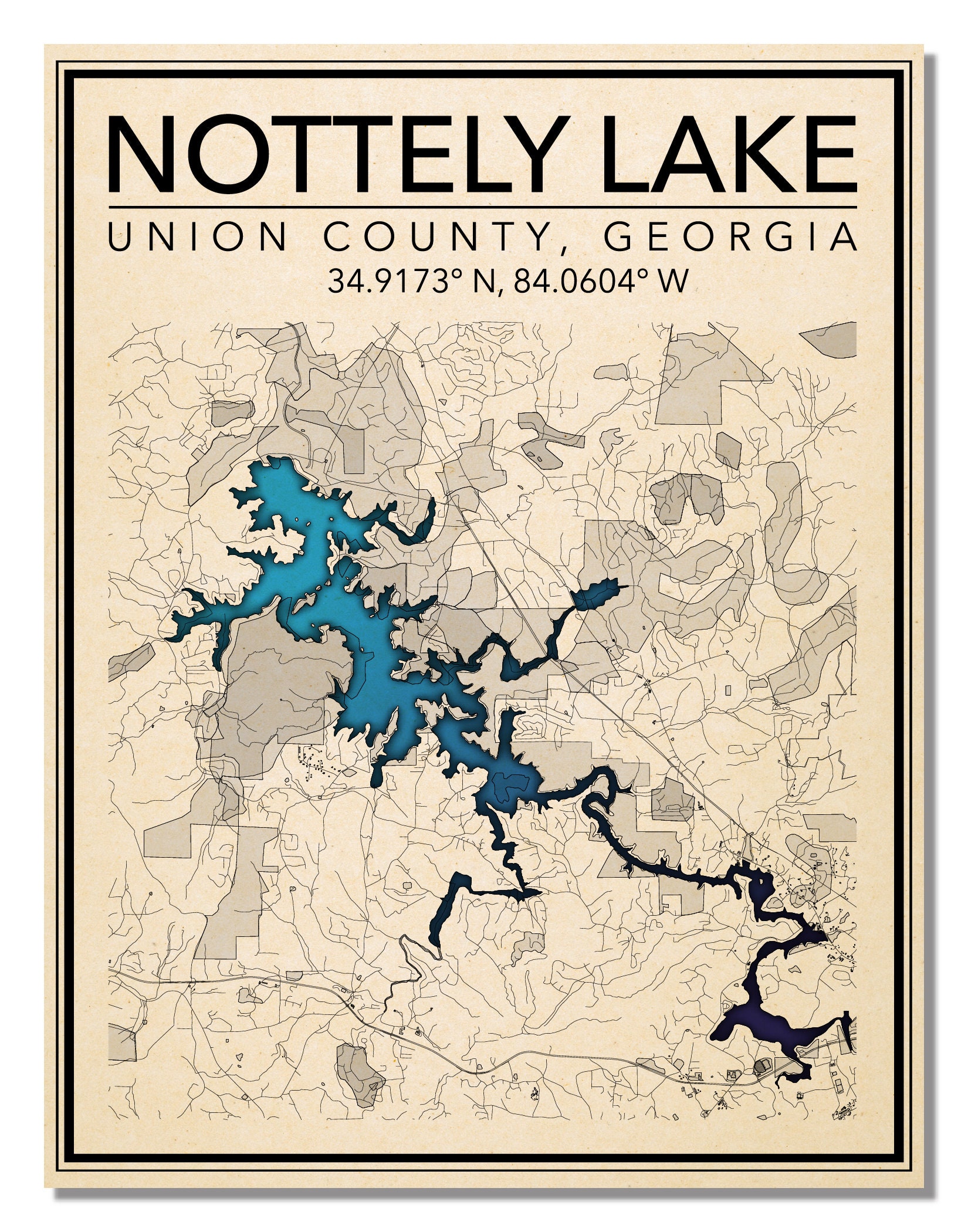 Wall Art Map Print of Nottely Lake Union County Georgia - Etsy