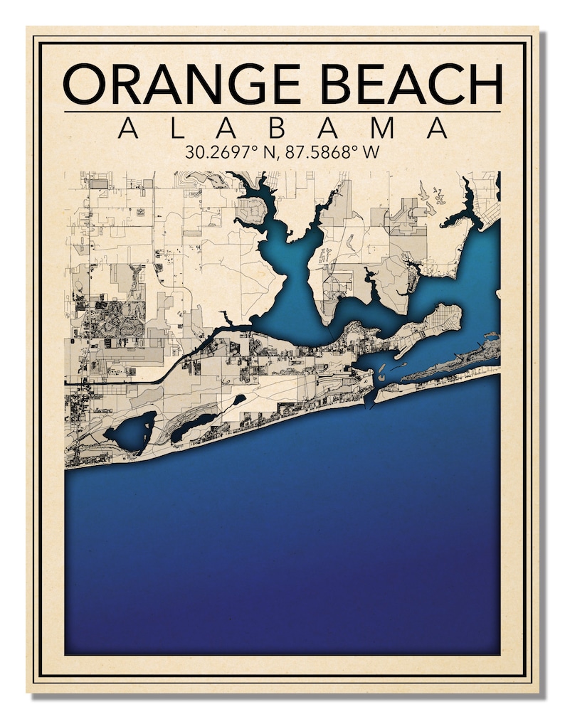Wall Art Map Print of Orange Beach Alabama | Etsy