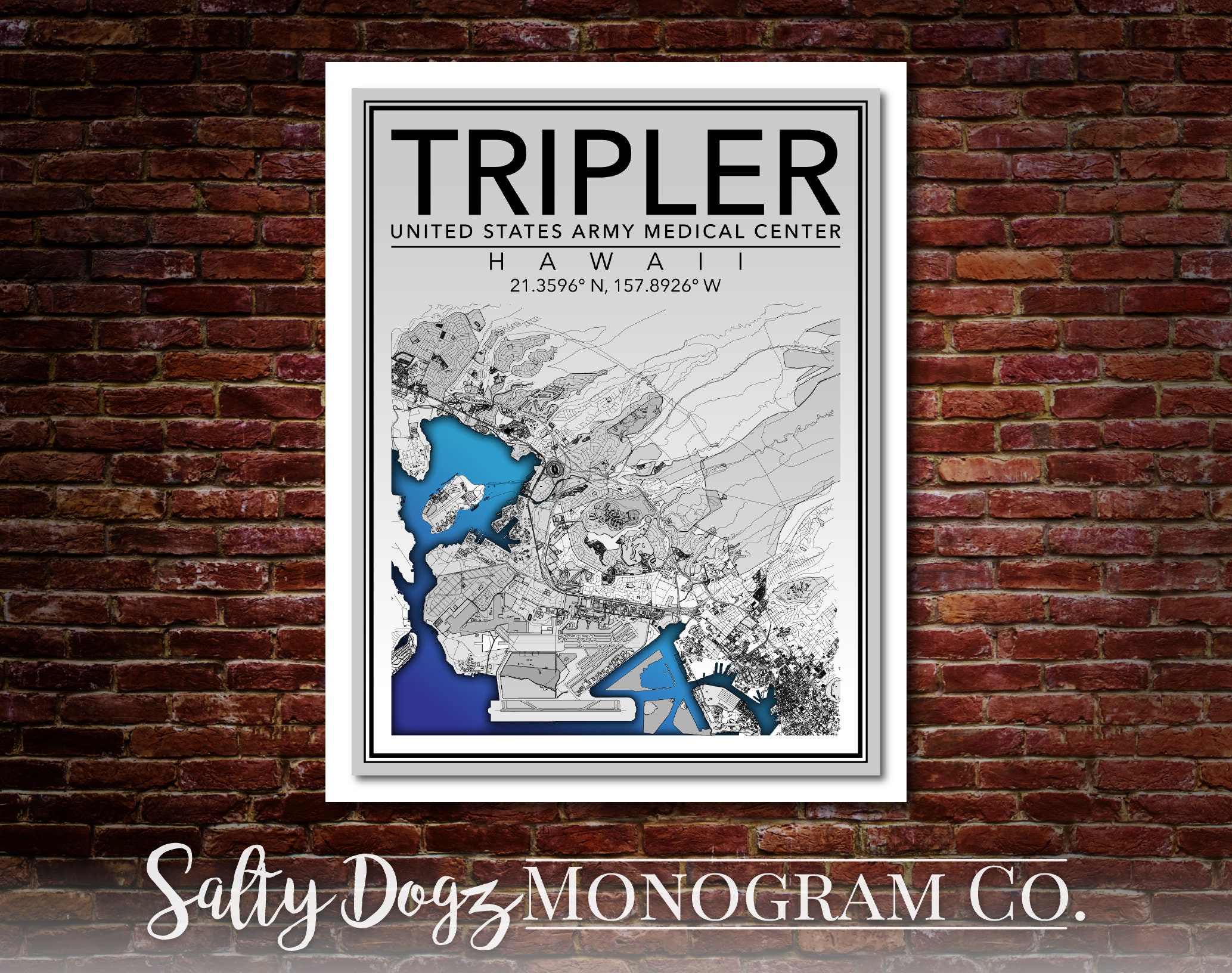 Wall Art Map Print of Tripler Army Medical Center Moanalua - Etsy