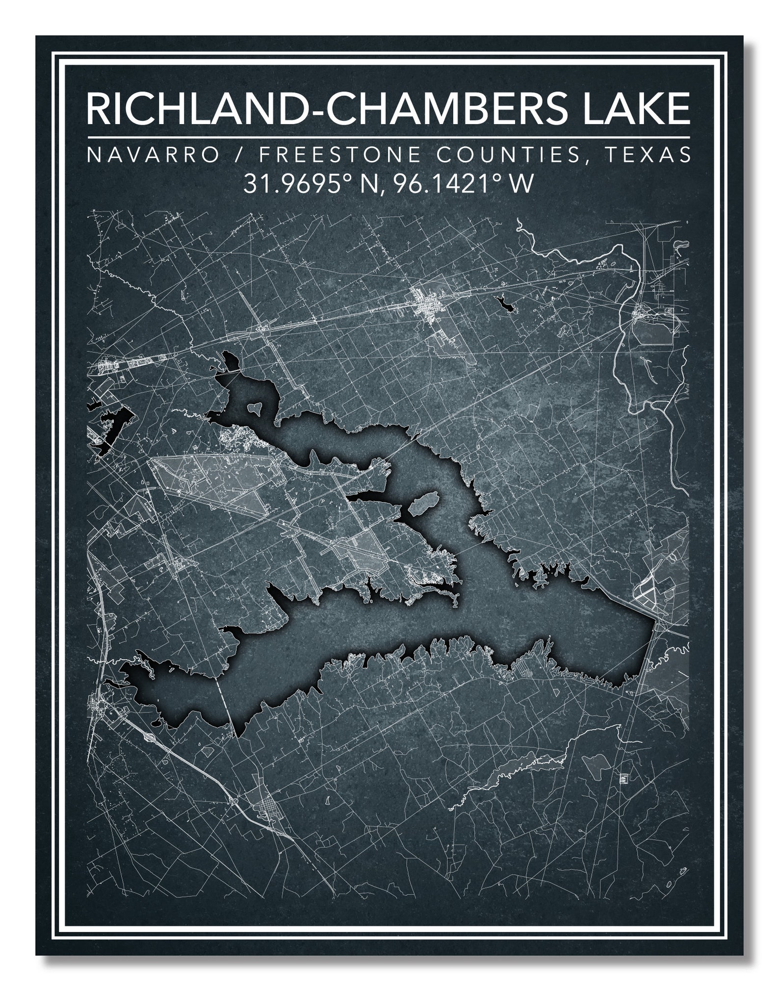 Wall Art Map Print of Richland-Chambers Reservoir Eureka | Etsy