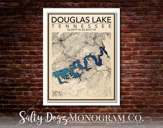 Wall Art Map Print of Douglas Lake Dandridge Jefferson - Etsy