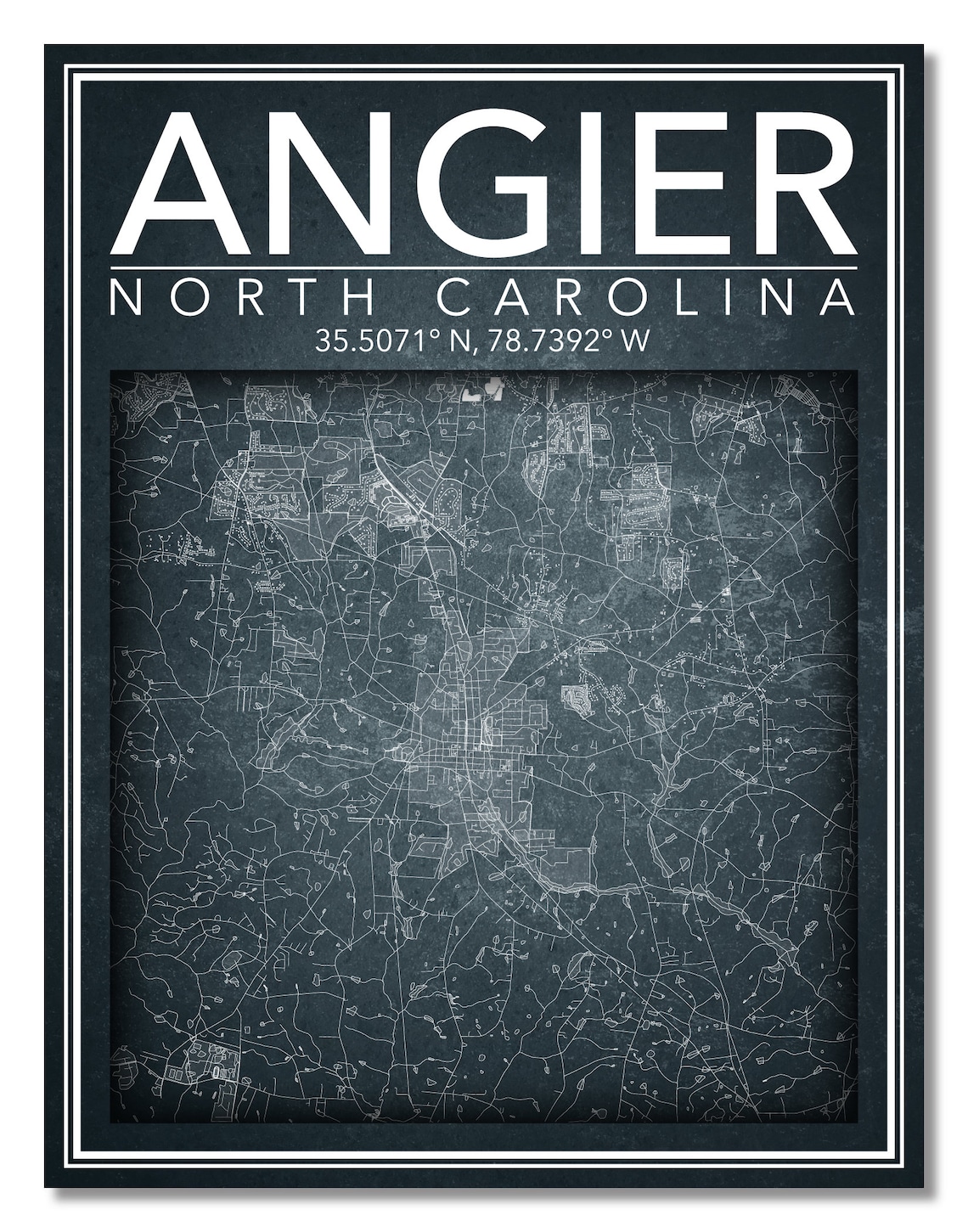 Wall Art Map Print of Angier NC - Etsy