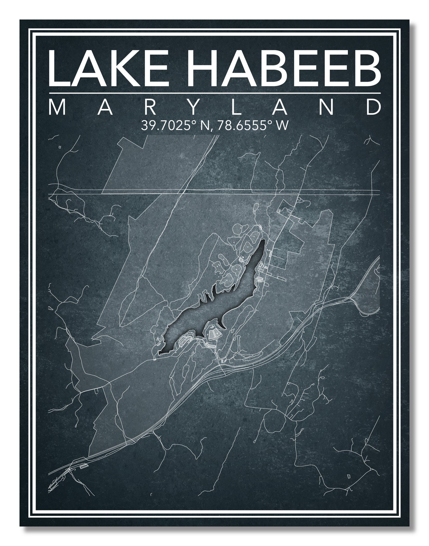 Wall Art Map Print of Lake Habeeb Reservoir Maryland | Etsy