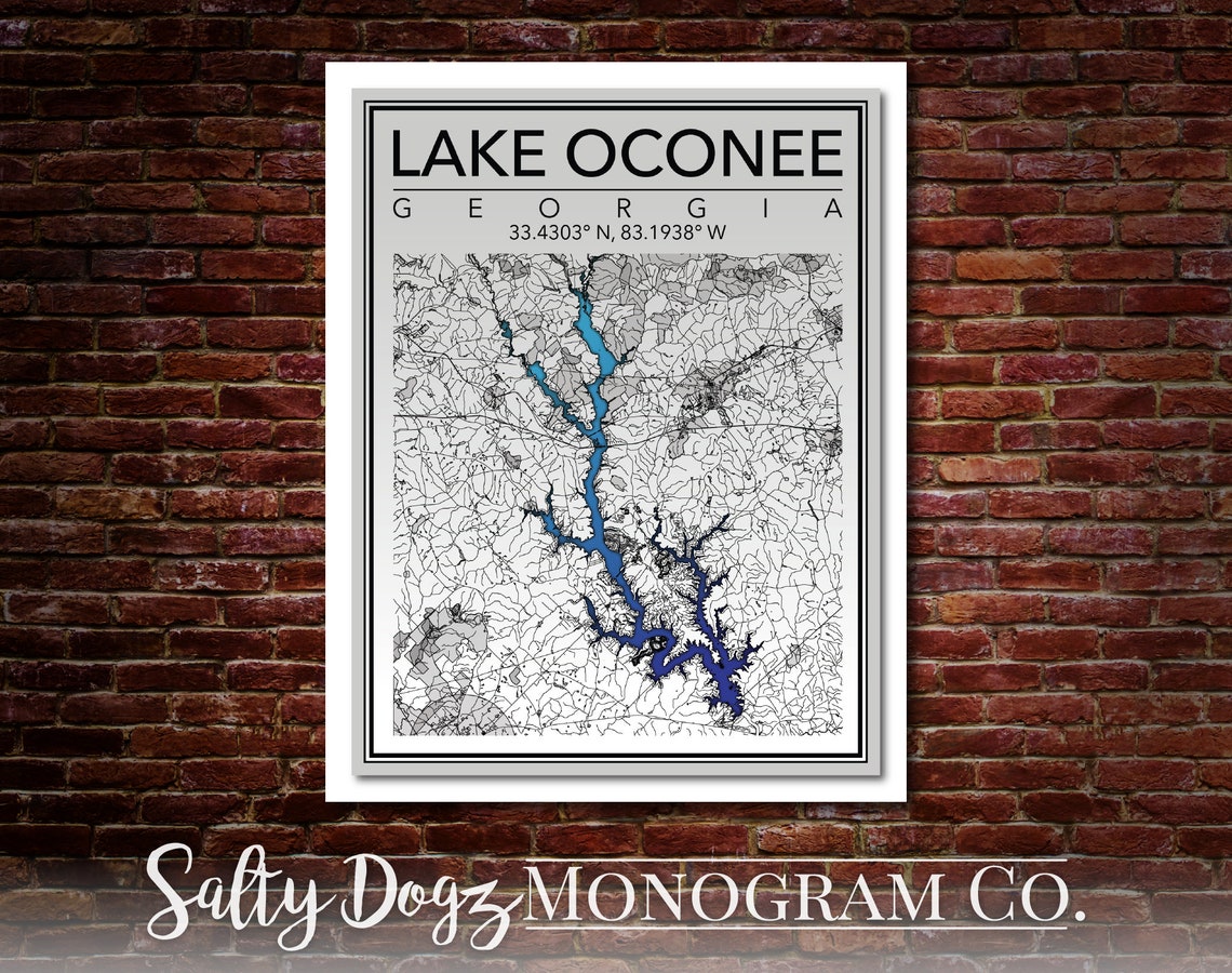 Wall Art Map Print of Lake Oconee Georgia - Etsy