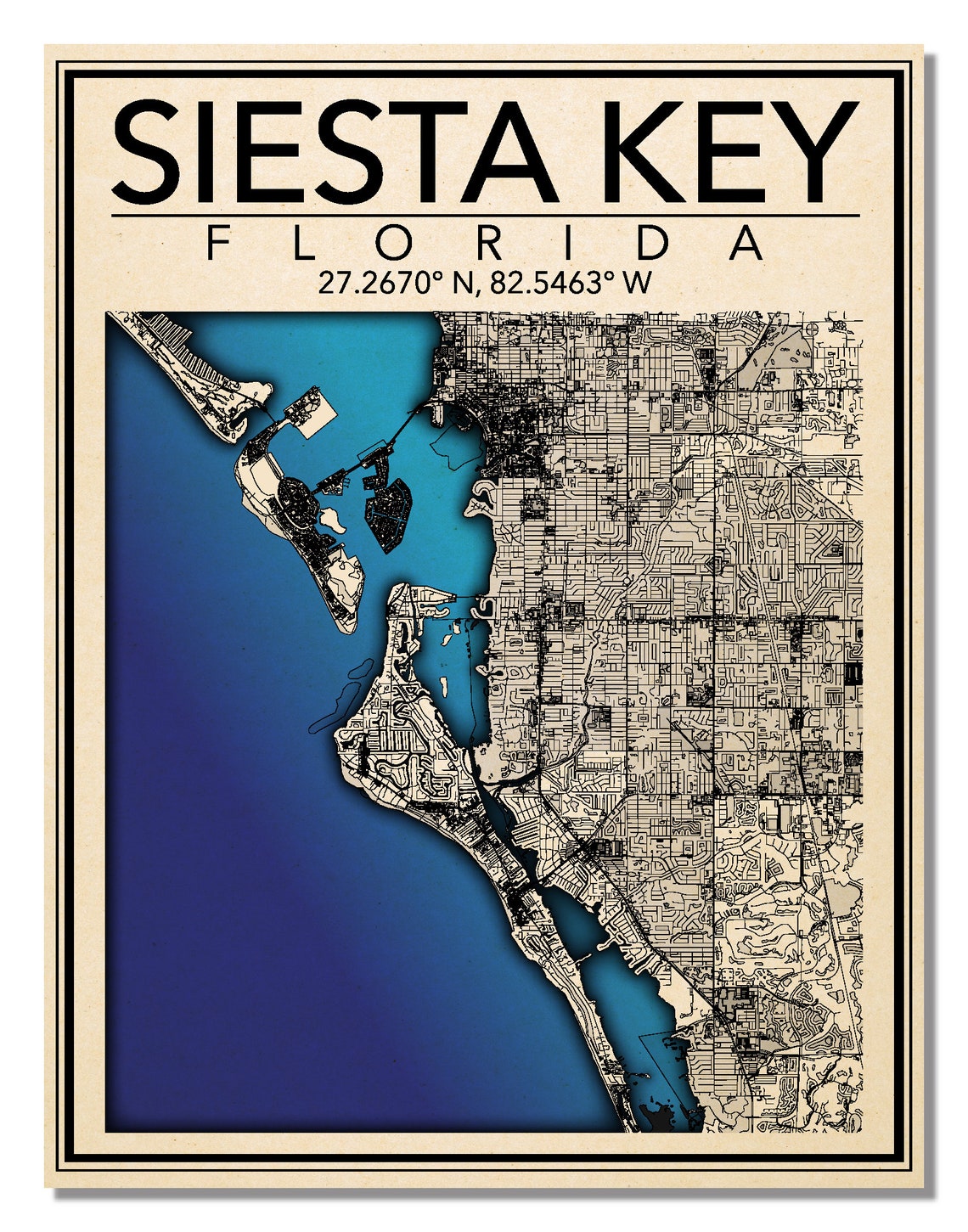 Wall Art Map Print of Siesta Key Florida | Etsy