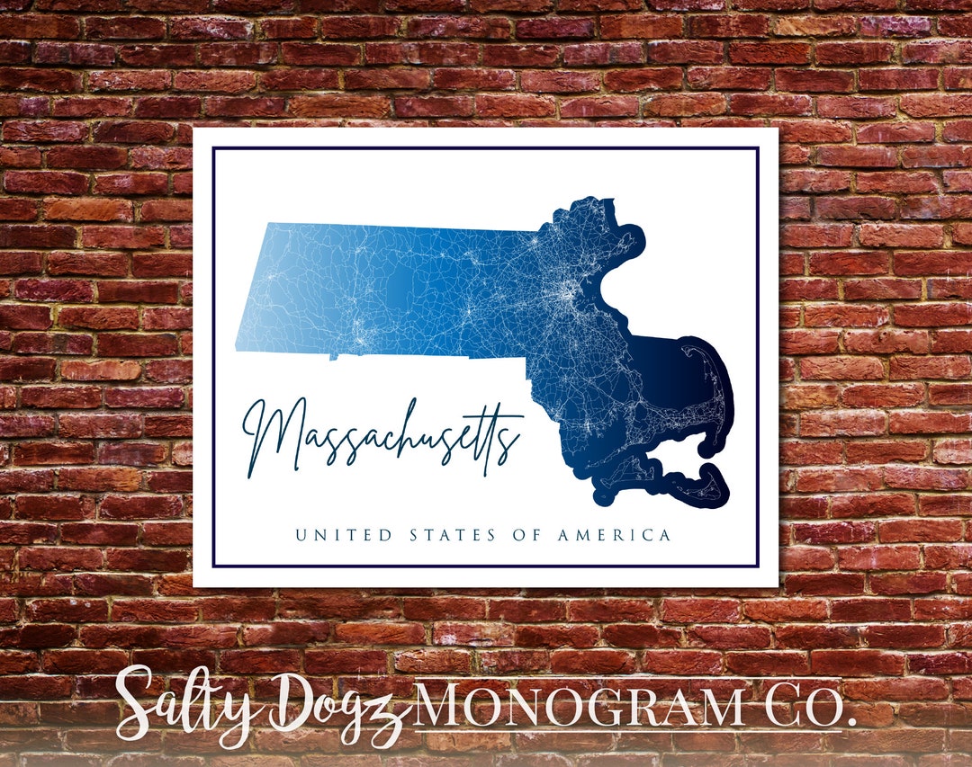 Wall Art Map of Massachusetts, United States of America! - Etsy