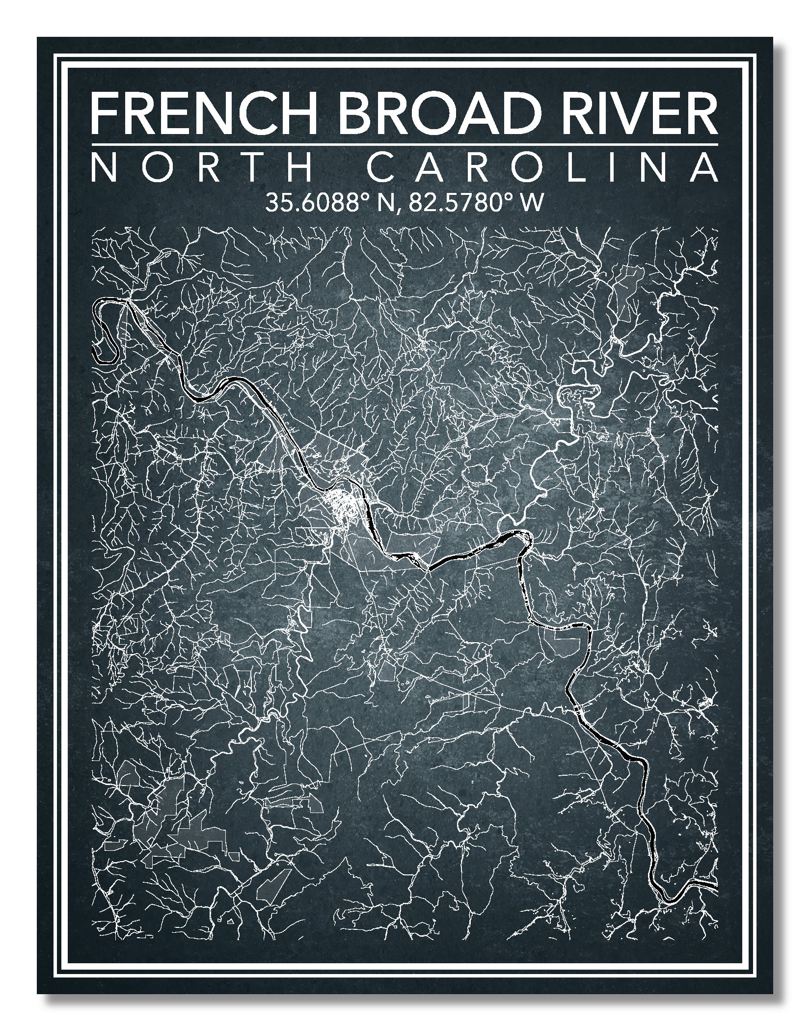 Wall Art Map Print of French Broad River NC - Etsy