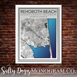 Wall Art Map Print of Rehoboth Beach, Sussex County, Delaware, United ...