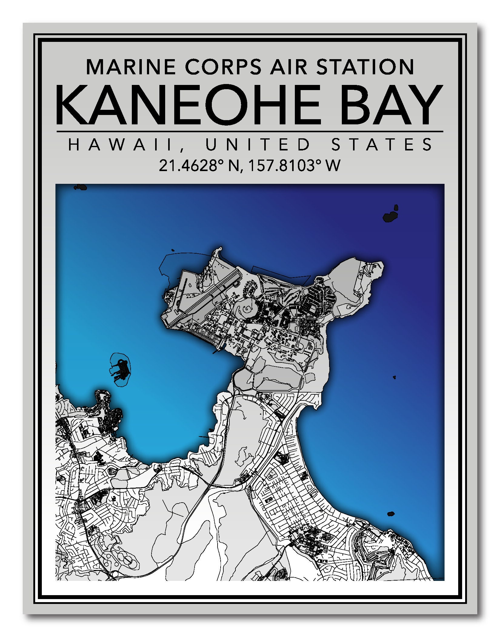 Wall Art Map Print of Marine Corps Air Station Kaneohe Bay - Etsy