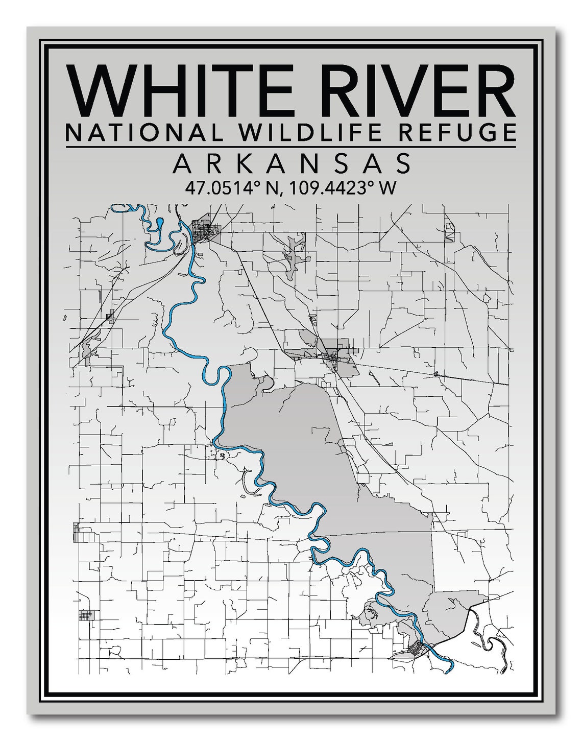 Wall Art Map Print of White River National Refuge, Arkansas!!! - Etsy ...