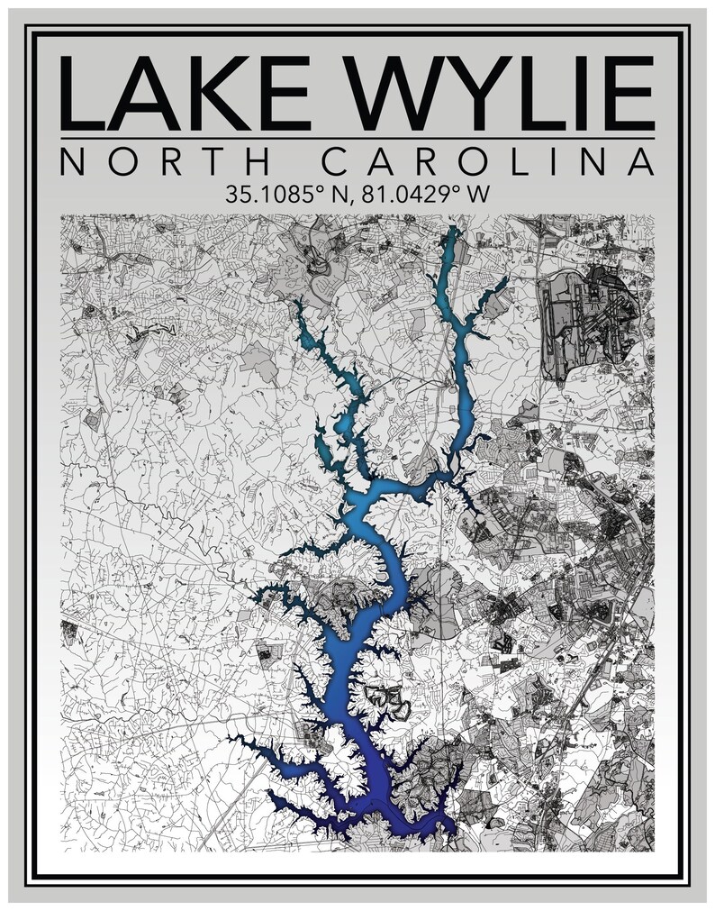 Wall Art Map Print of Lake Wylie, North Carolina!!! - Etsy