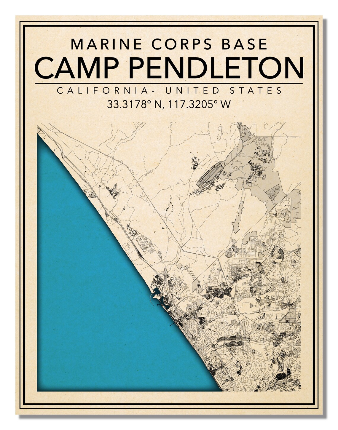 Wall Art Map United States Marine Corps Base Camp Pendleton!! - Etsy
