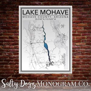 Wall Art Map Print of Lake Mohave, Arizona! - Etsy