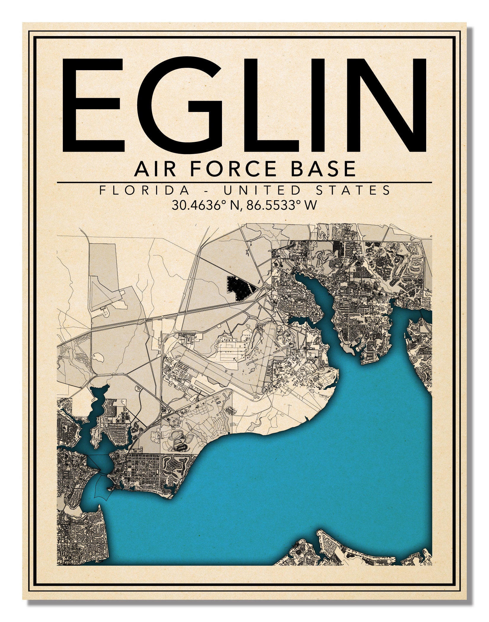 Air Force Bases Florida Map Eglin Airforce Base Map Print Poster
