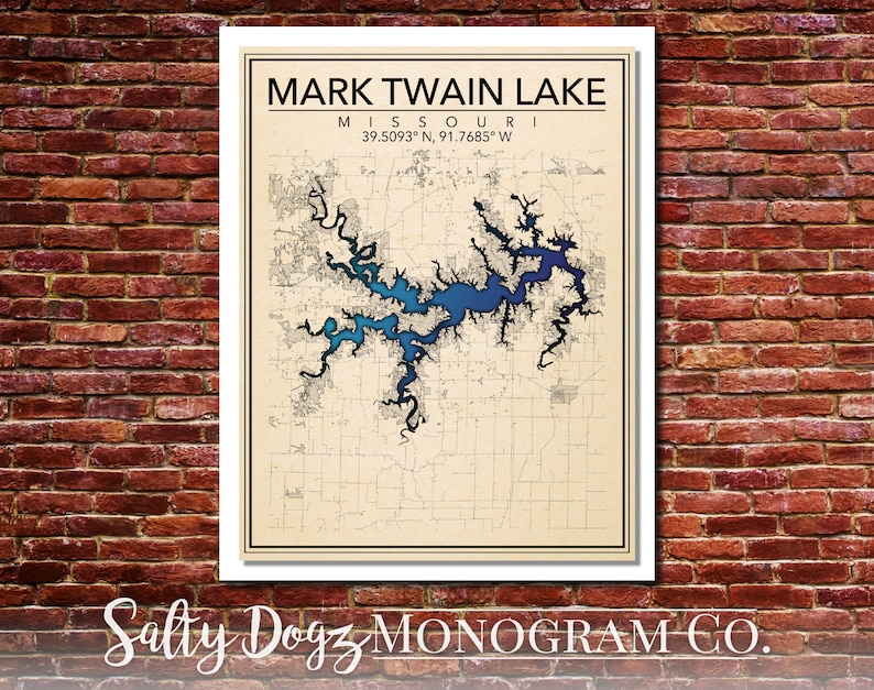 Wall Art Map Print of Mark Twain Lake Missouri | Etsy