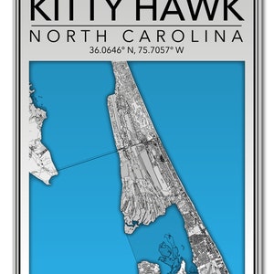Wall Art Map Kitty Hawk, North Carolina!! - Etsy