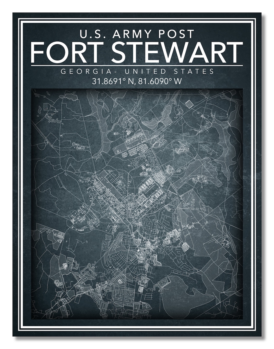 Wall Art Map Print of US Army Post Fort Stewart | Etsy