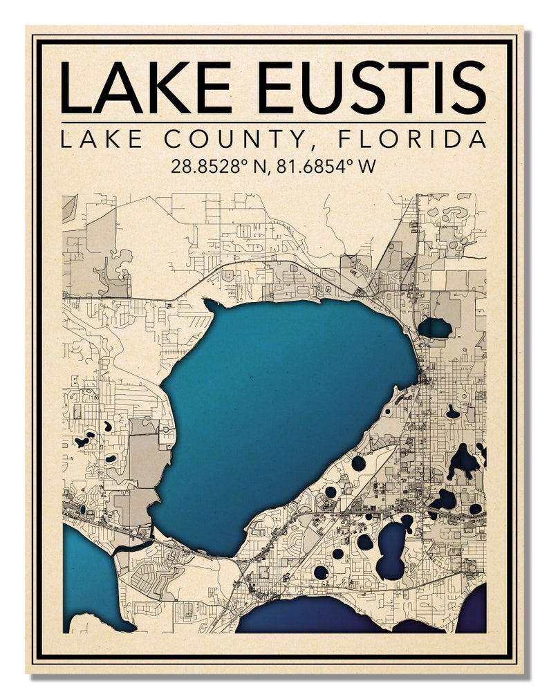 Wall Art Map Print of Lake Eustis, Lake County, Florida! - Etsy