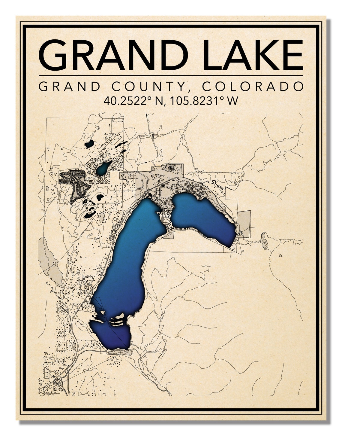 Wall Art Map Print of Grand Lake Grand County Colorado - Etsy