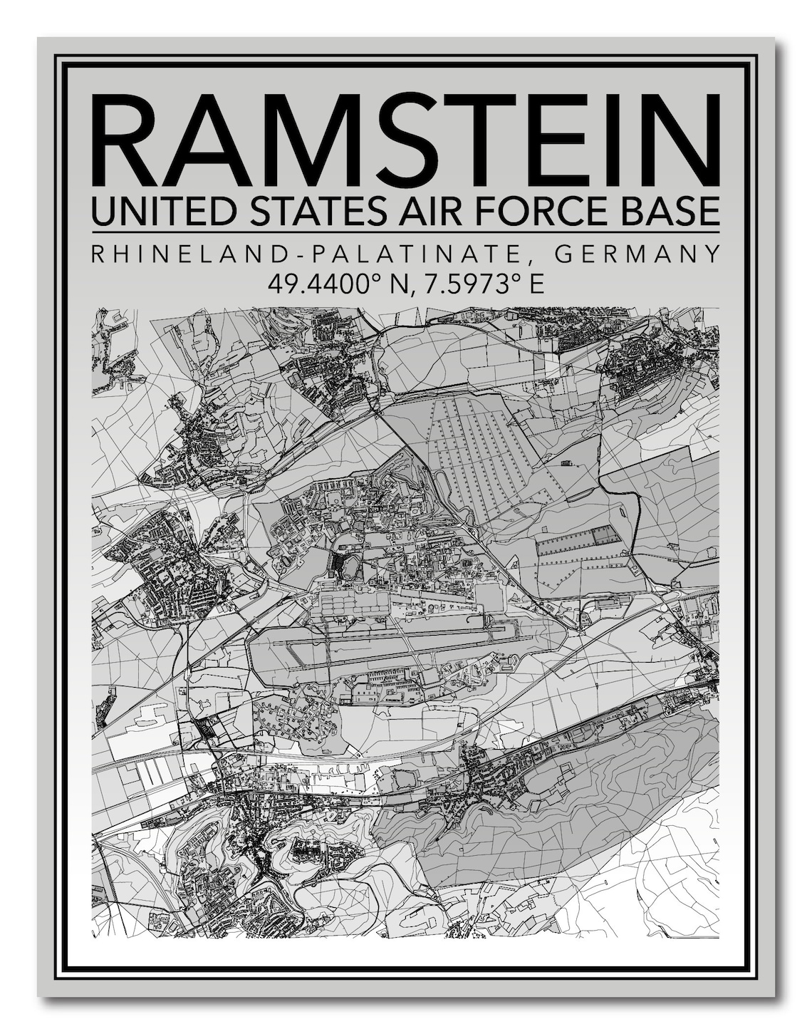 Wall Art Map of Ramstein Air Base Rhineland-palatinate | Etsy