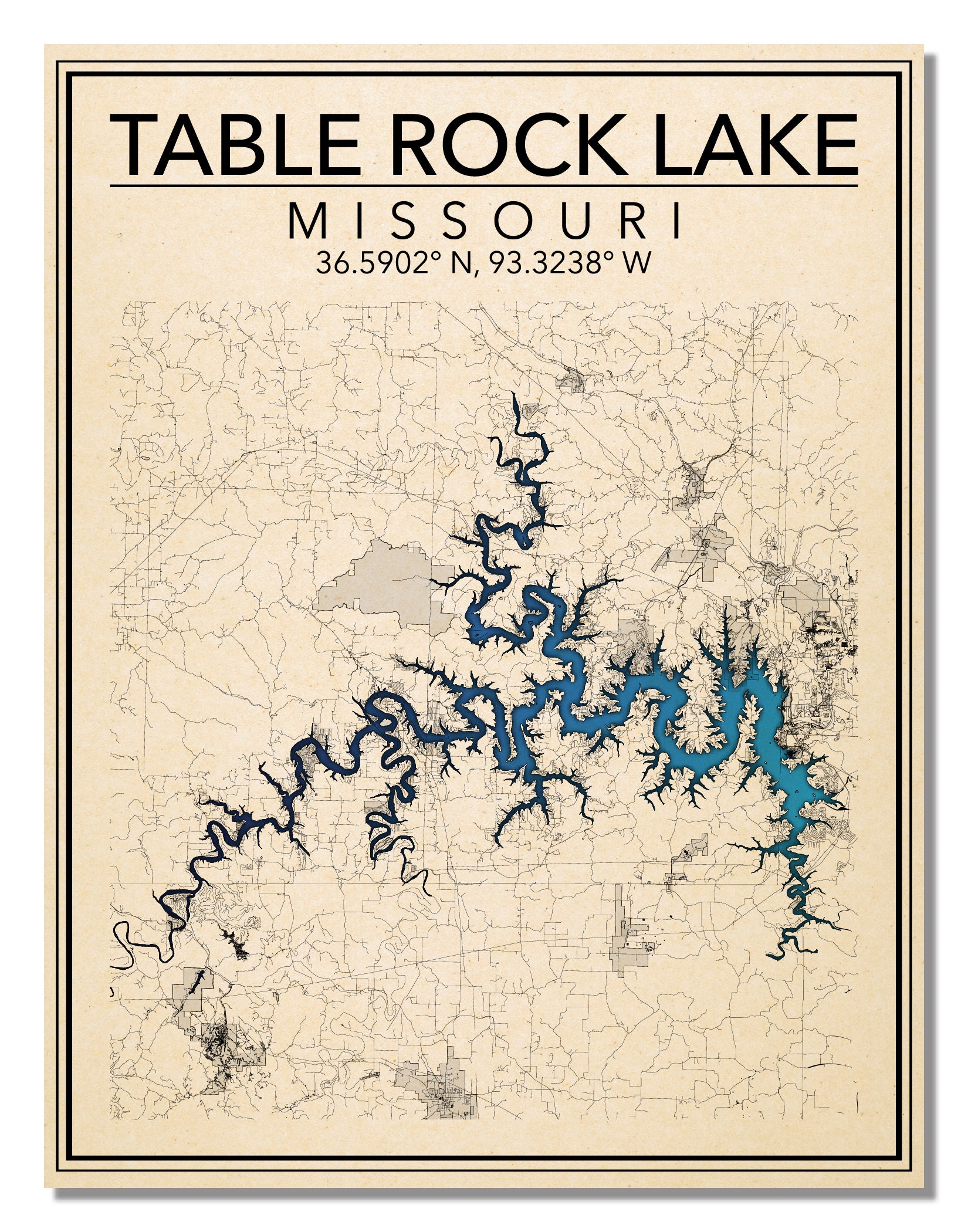 Wall Art Map Print of Table Rock Lake Missouri | Etsy