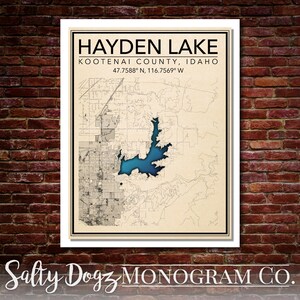 Wall Art Map Print of Hayden Lake, Idaho! - Etsy