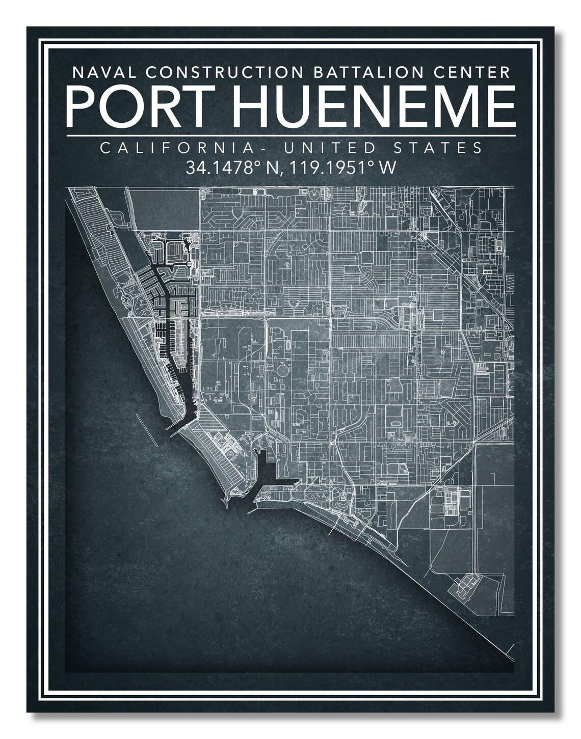 Wall Art Map Print of Naval Construction Battalion Center Port Hueneme ...