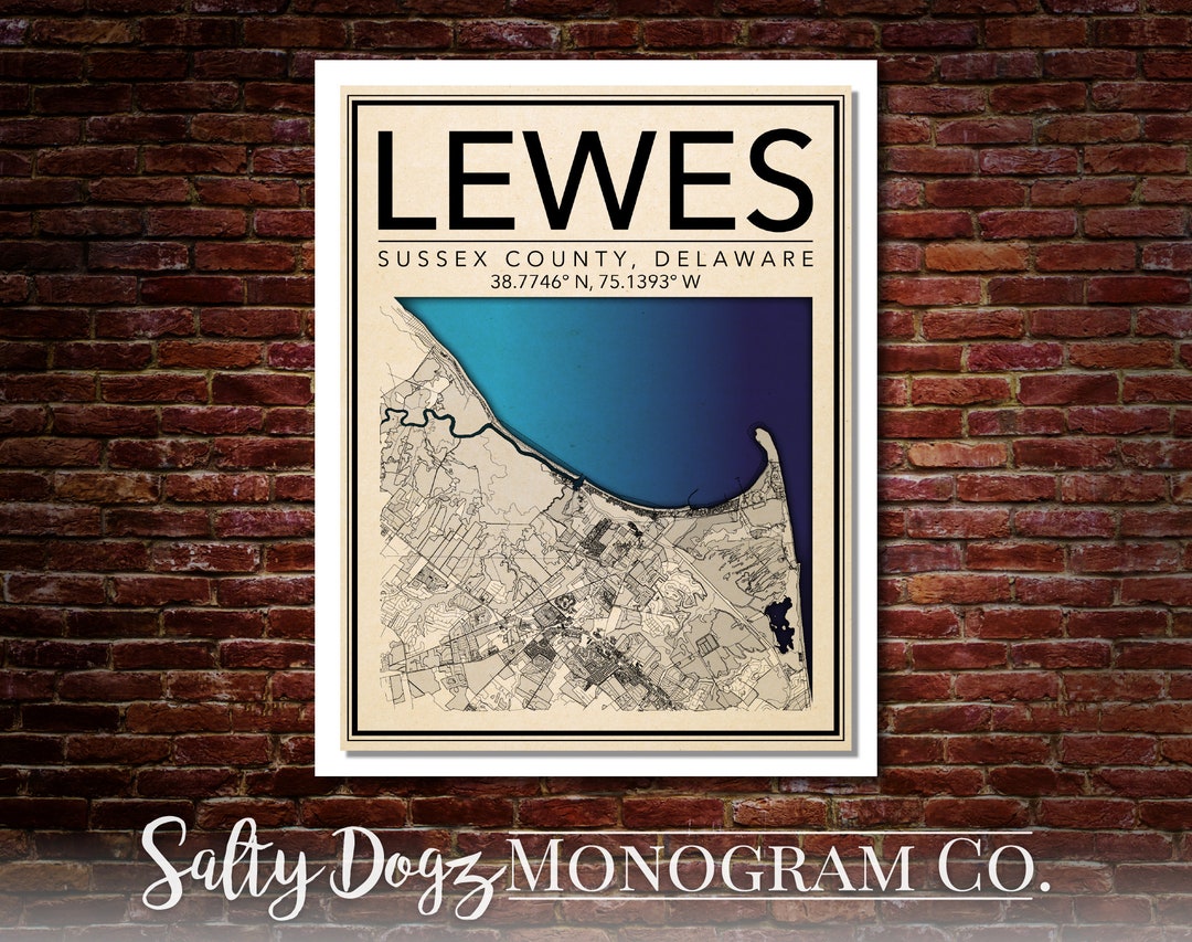 Wall Art Map Print of Lewes, Sussex County, Delaware!!! - Etsy
