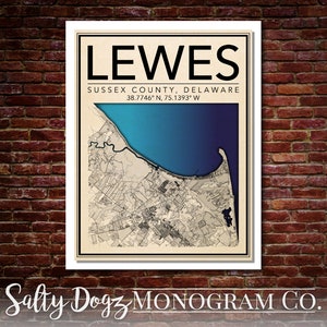 Wall Art Map Print of Lewes, Sussex County, Delaware!!! - Etsy