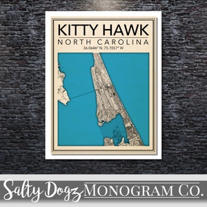 Wall Art Map Kitty Hawk, North Carolina!! - Etsy