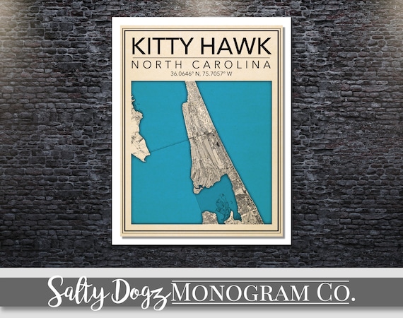 Wall Art Map Kitty Hawk North Carolina | Etsy