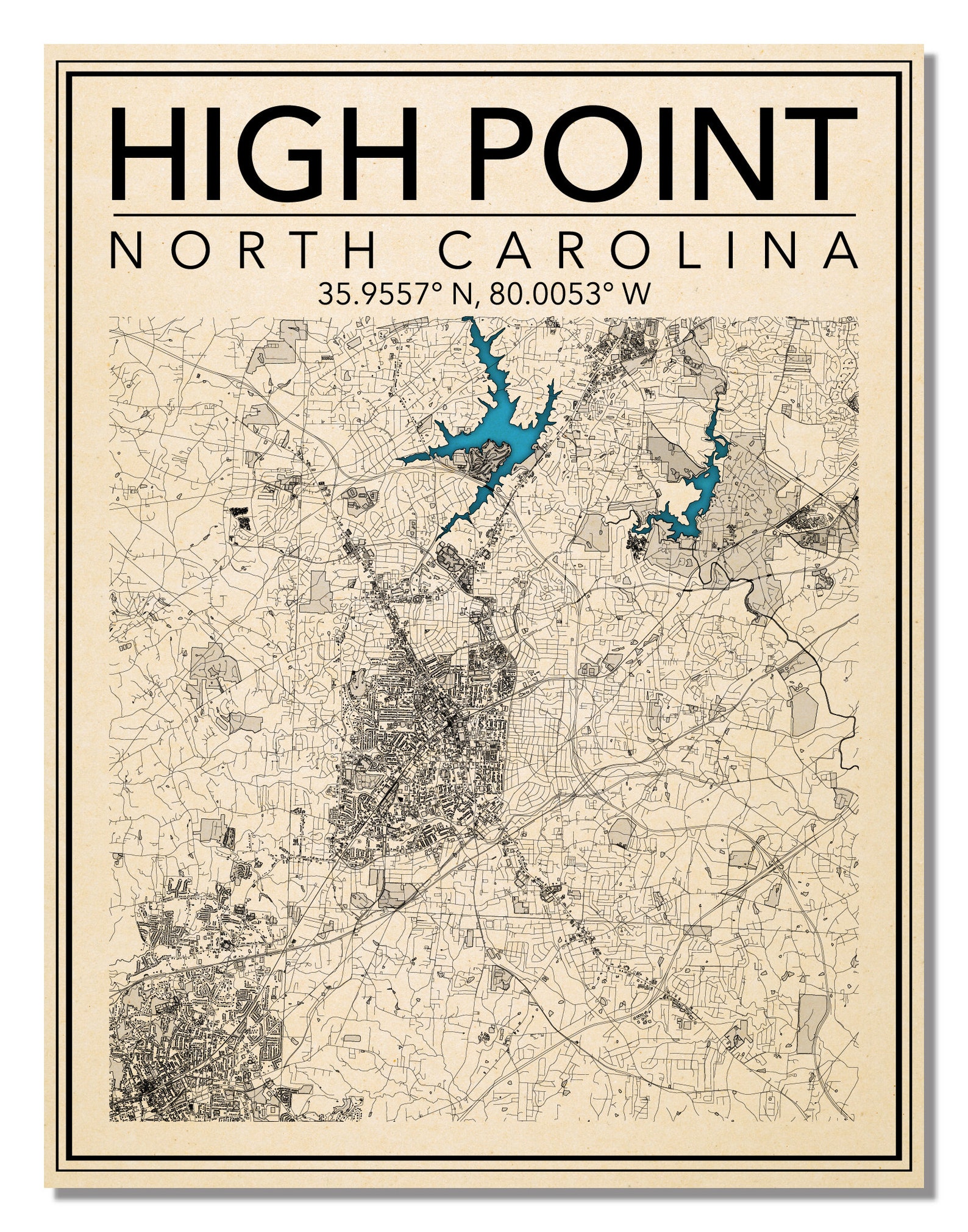 Wall Art Map Print of High Point North Carolina | Etsy