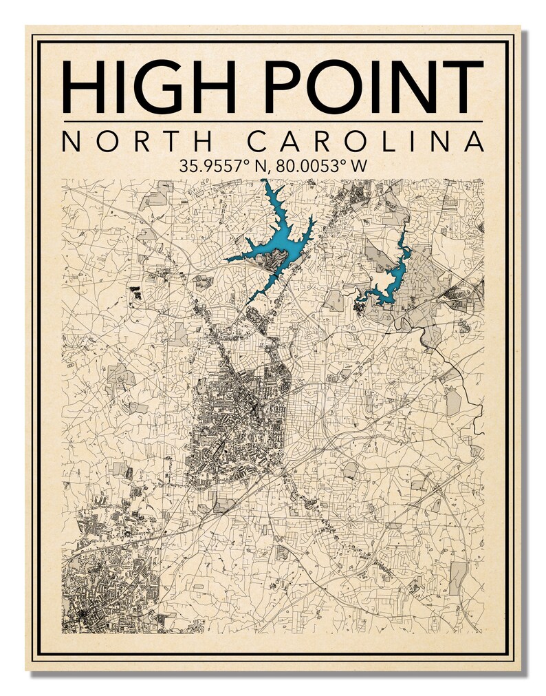 Wall Art Map Print of High Point North Carolina - Etsy