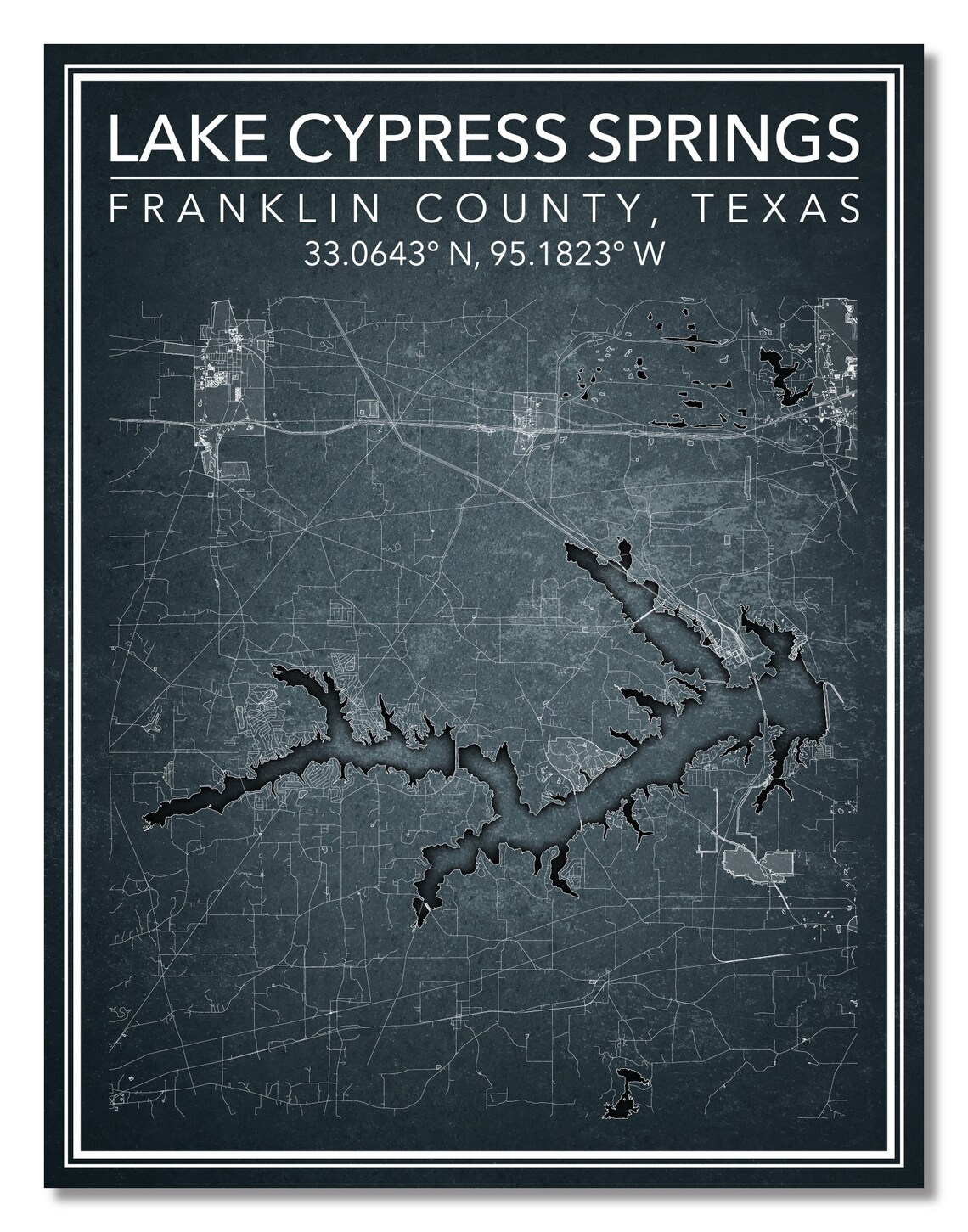 Wall Art Map Print of Lake Cypress Springs, Franklin County, Texas ...