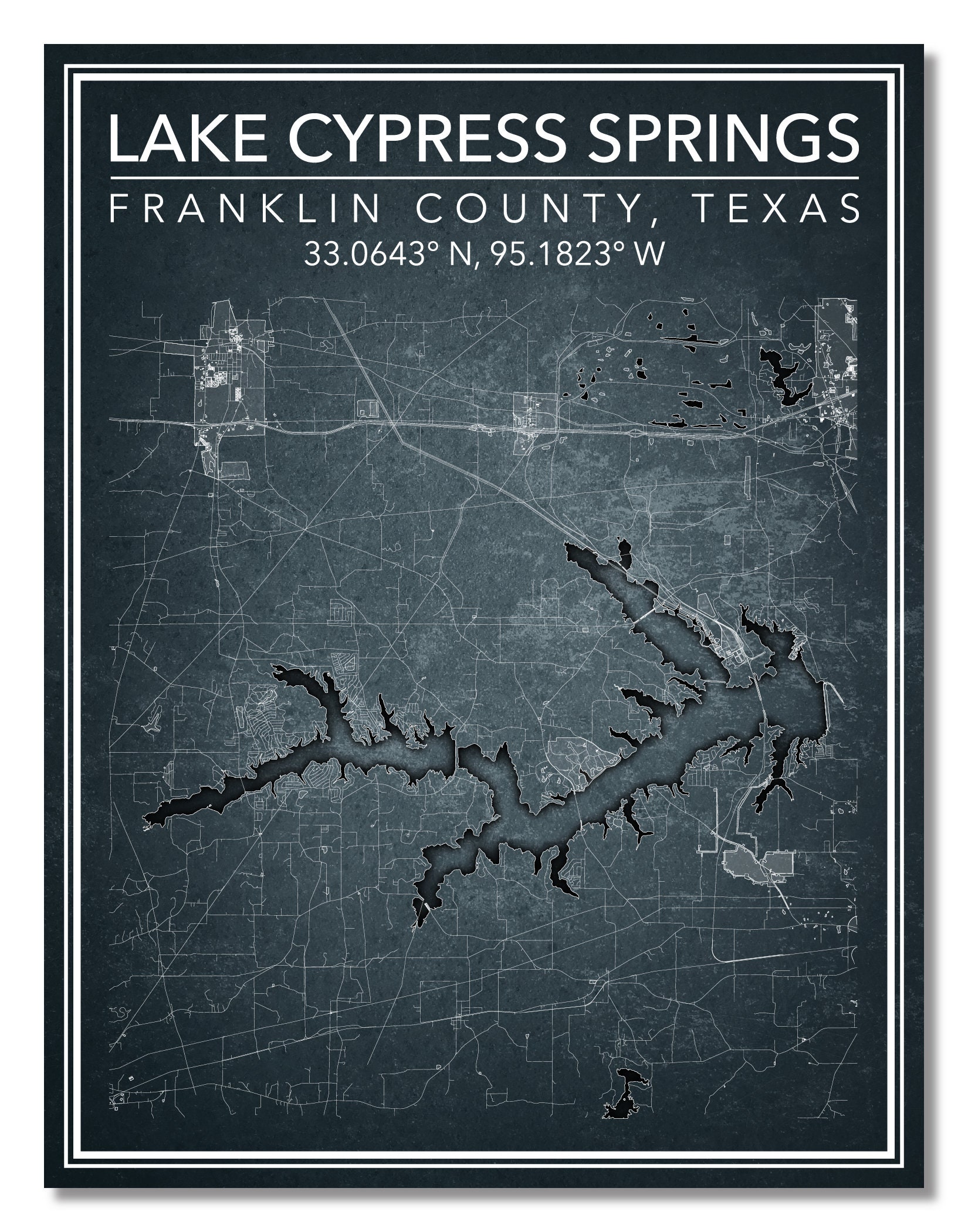 Wall Art Map Print of Lake Cypress Springs Franklin County - Etsy UK